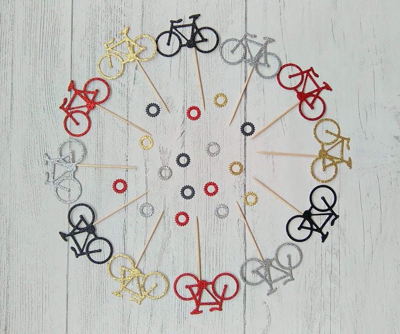 Bicycle Cupcake Topper, Racing Bike Cupcake Toppers, Bike Glitter ...