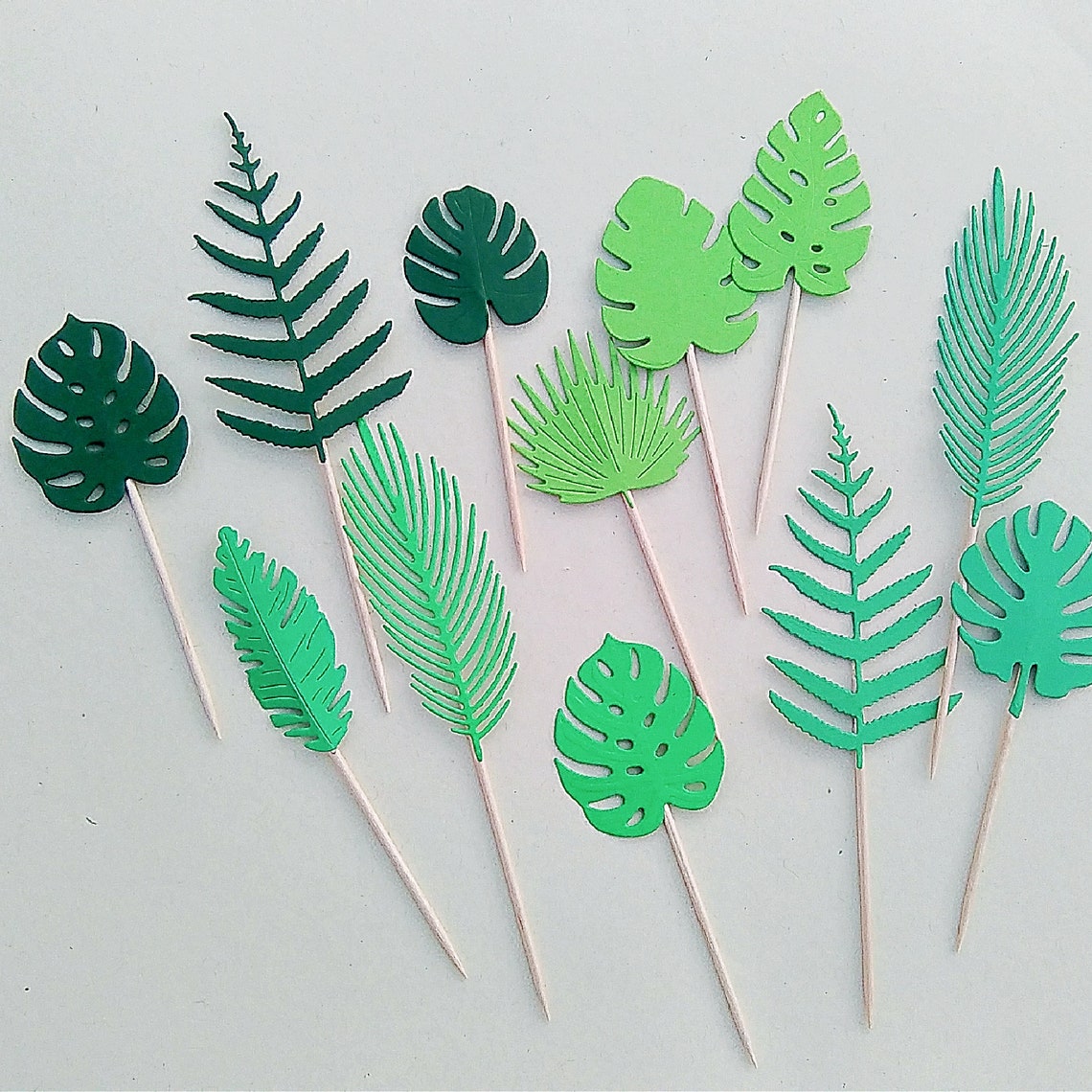 Safari Leaf Cake Toppers, Jungle Theme Mixed Leaves Cupcake Toppers ...