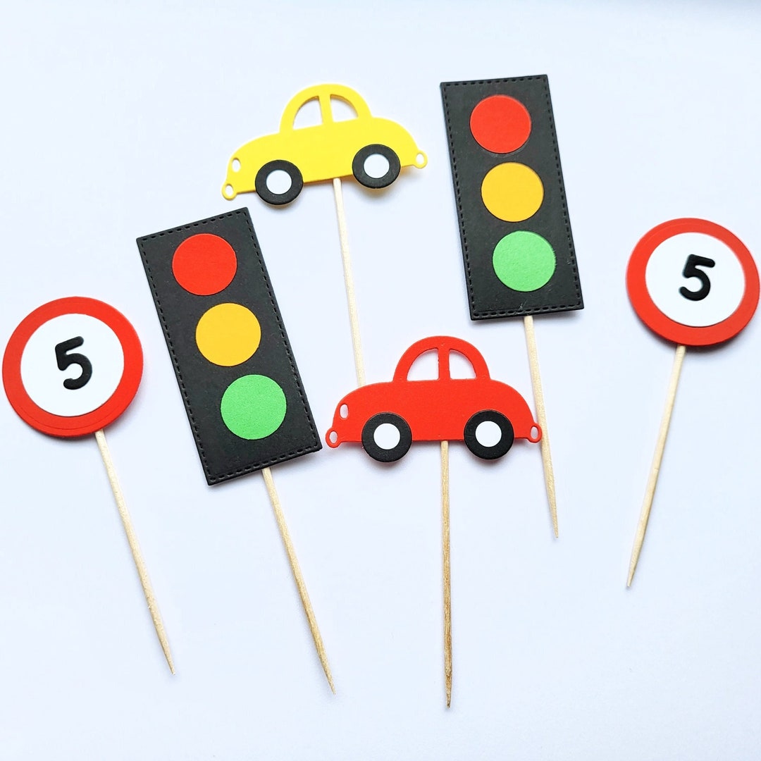 Traffic Light Speed Sign Cars Cake Toppers, Car Transport Cake Toppers ...