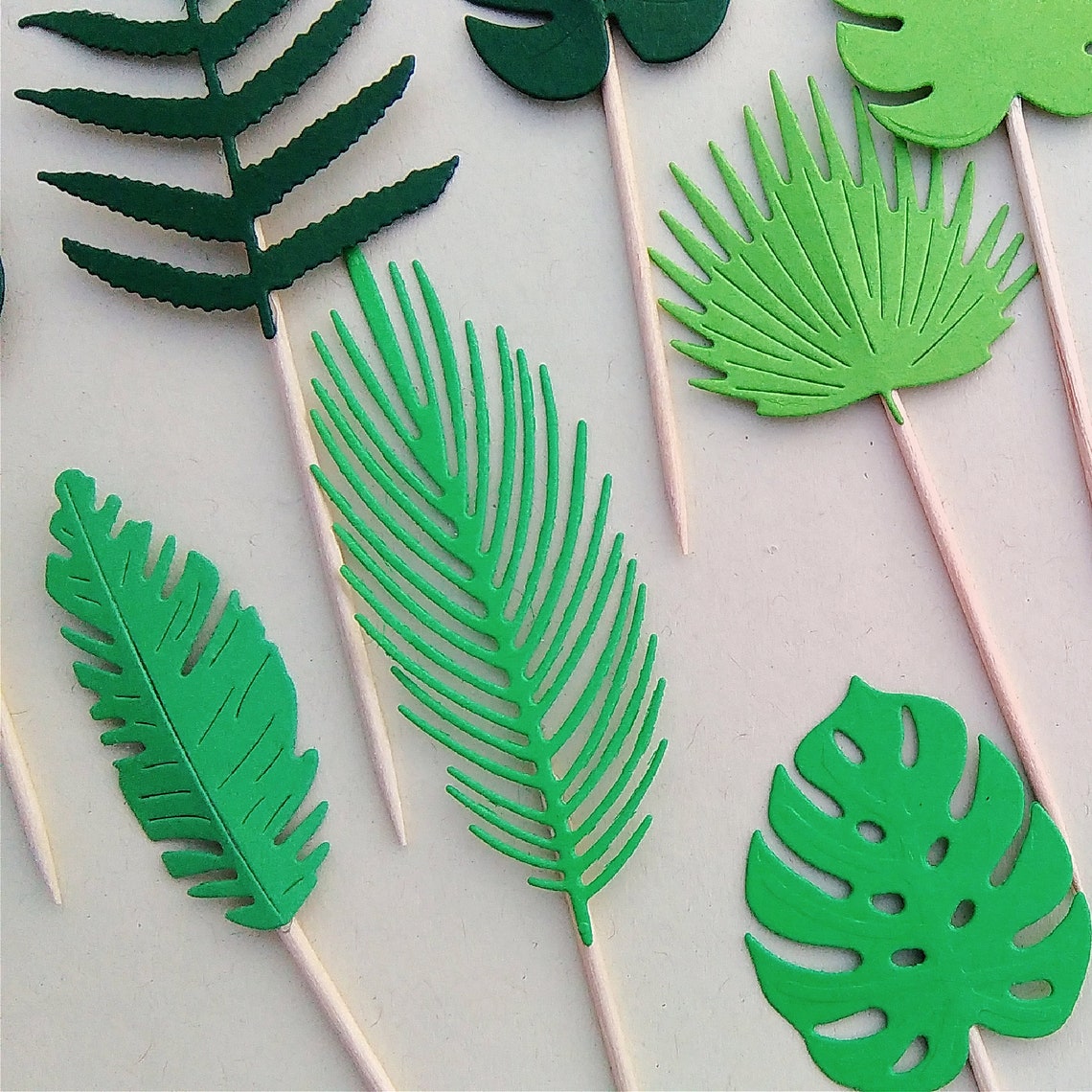 Safari Leaf Cake Toppers Jungle Theme Mixed Leaves Cupcake - Etsy UK