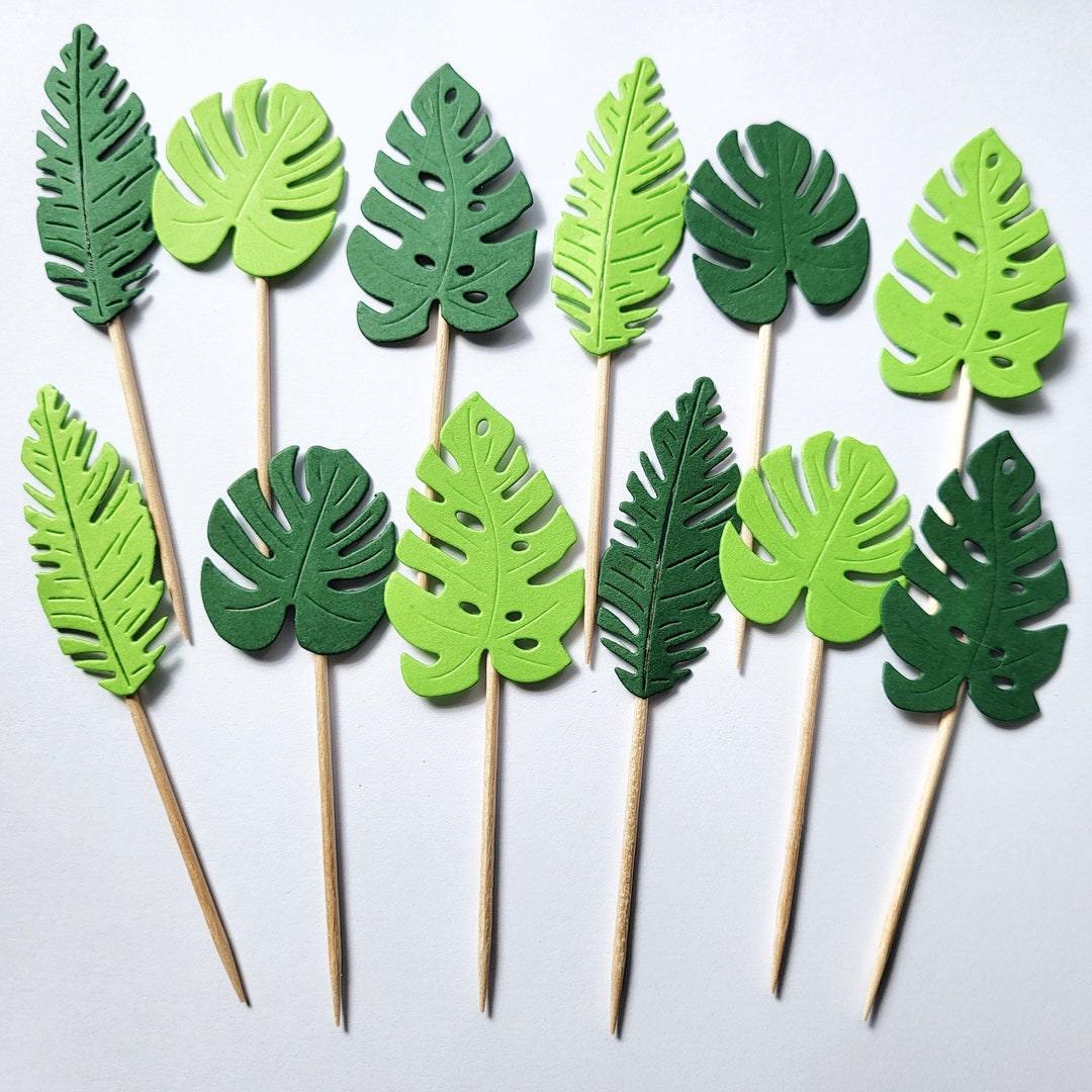 Dinosaur Leaves Cake Toppers, Tropical Leaf Cupcake Toppers, Jungle ...