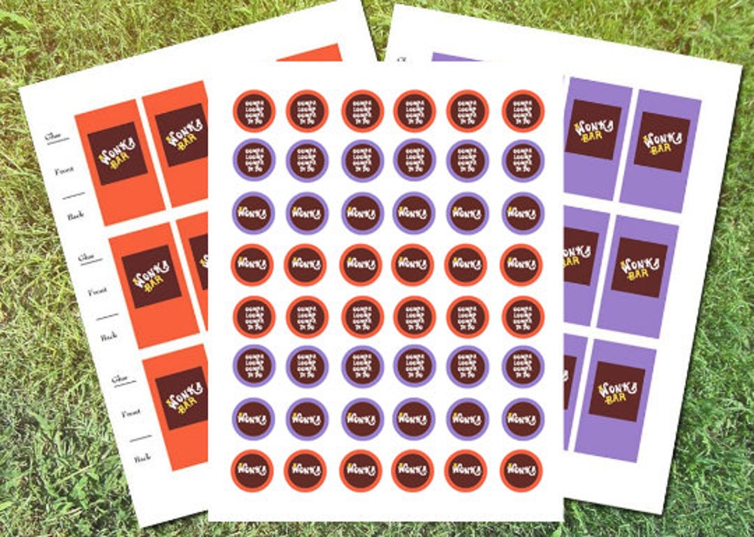 Willy Wonka Mini Chocolate Bar Wrapper and Circle Tags Printable ...