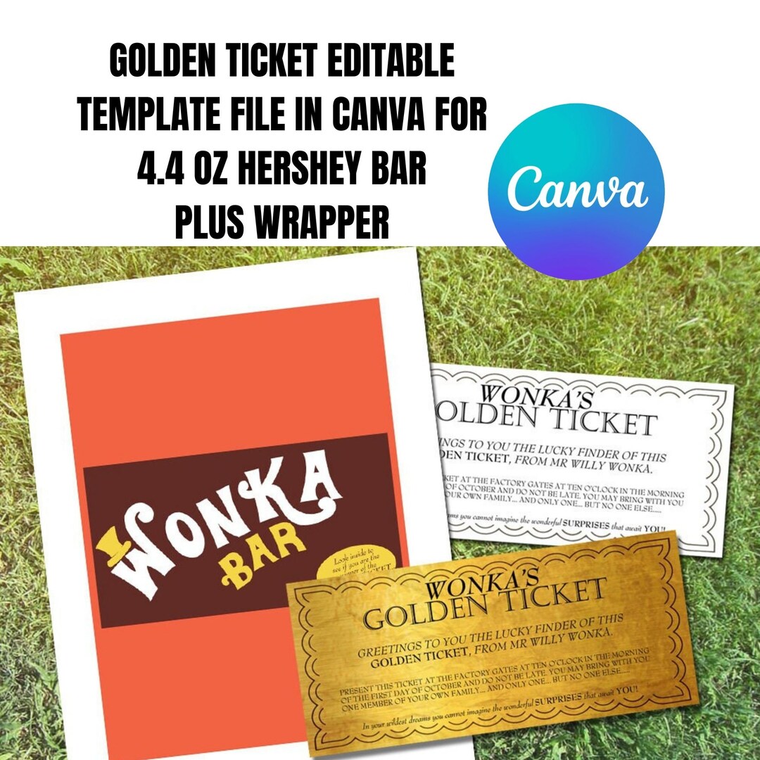 Willy Wonka Bar, Golden Ticket Editable Template, and Chocolate Bar ...