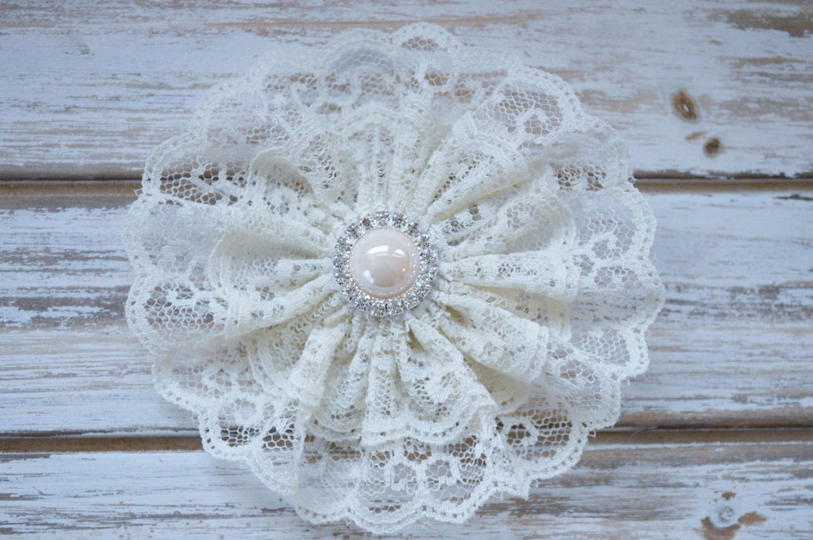 Lace Hair Bow, Rustic Hair Clip, Wedding Ivory Lace Clip, Ivory Lace ...