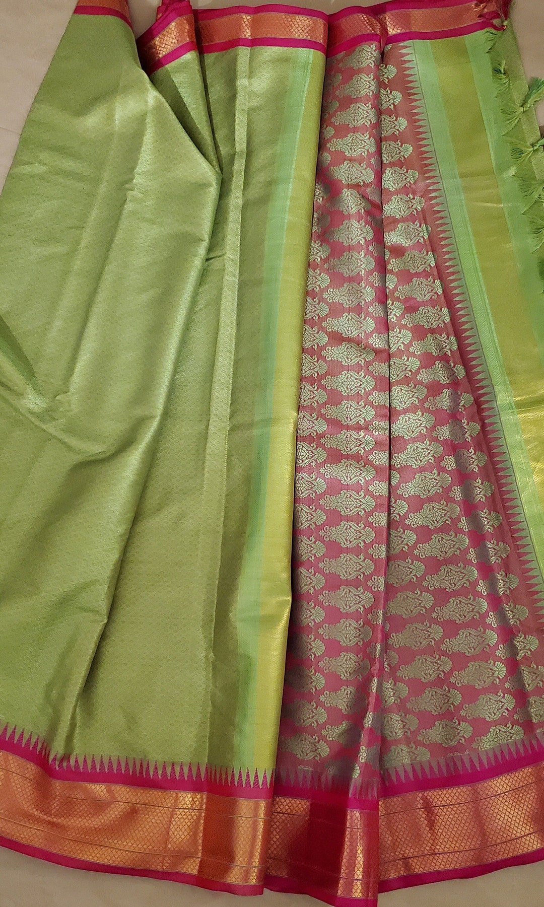 Bright and Bold Classic Saree With Fall and Pico, Green - Etsy