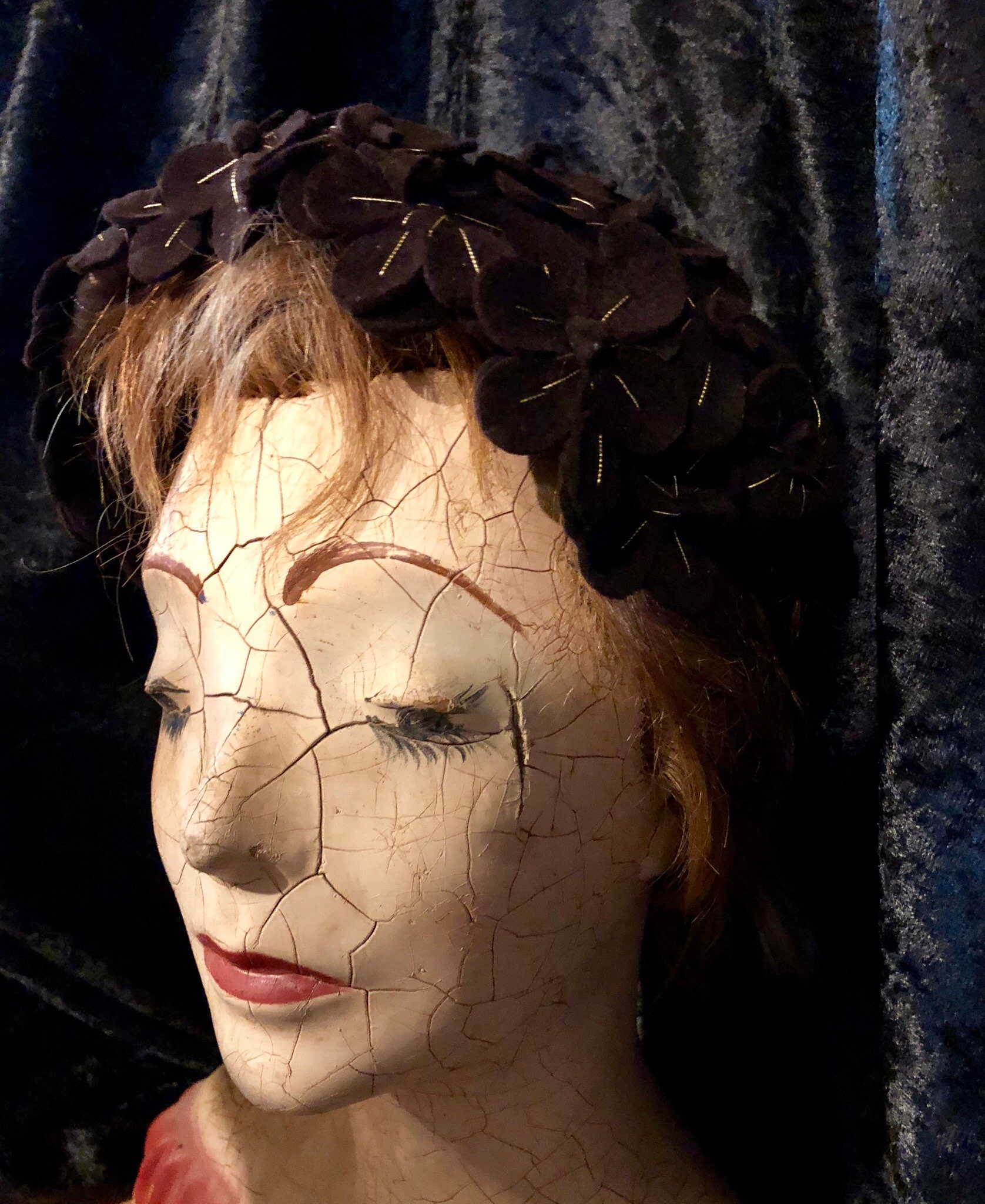 Vintage 1950s Brown Cap // Hat With Felt Floral Accents, Size Medium ...
