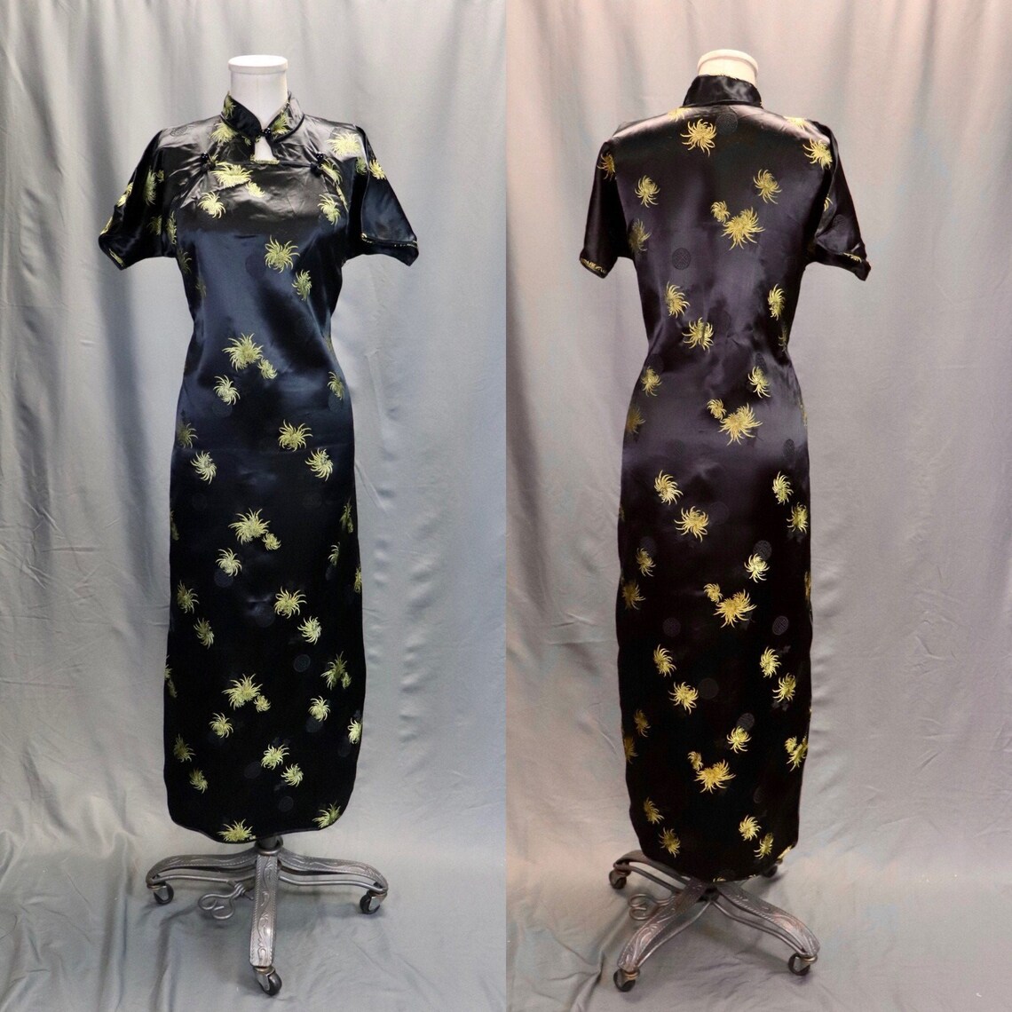 Vintage 1980s Silk Feel Black and Yellow Cheongsam // Qipao - Etsy