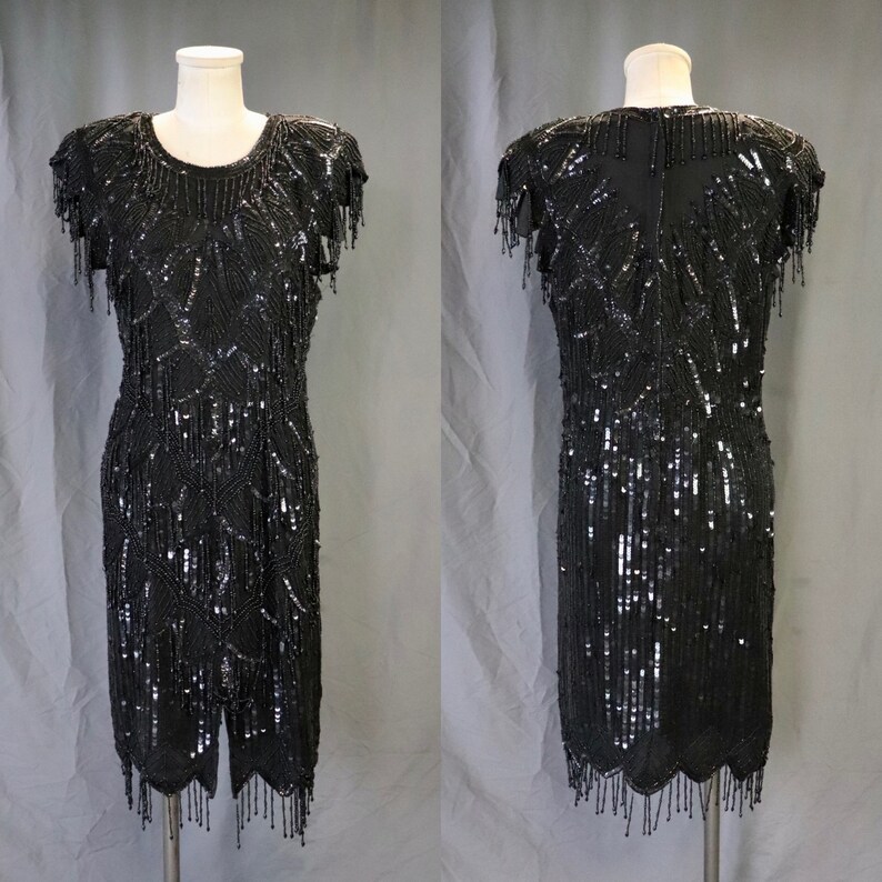 Vintage 1980s Designer Carina Black Pure Silk Sequin Disc and - Etsy