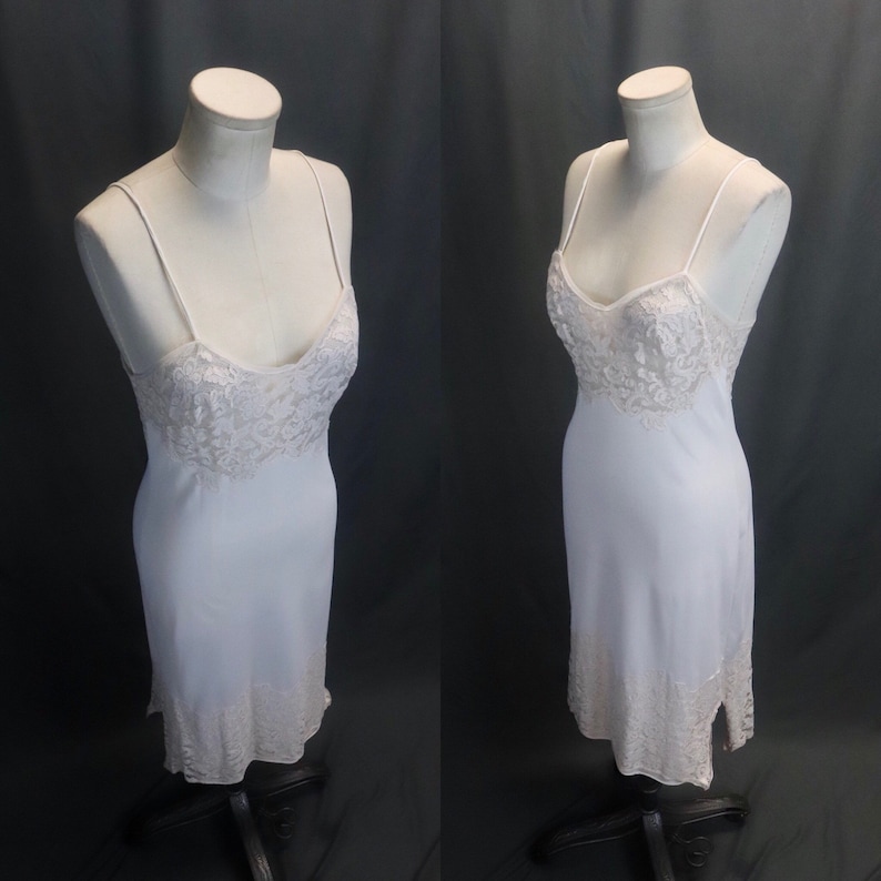 Vintage 1960s White Satin Slip With Lace Top and Bottom Size - Etsy