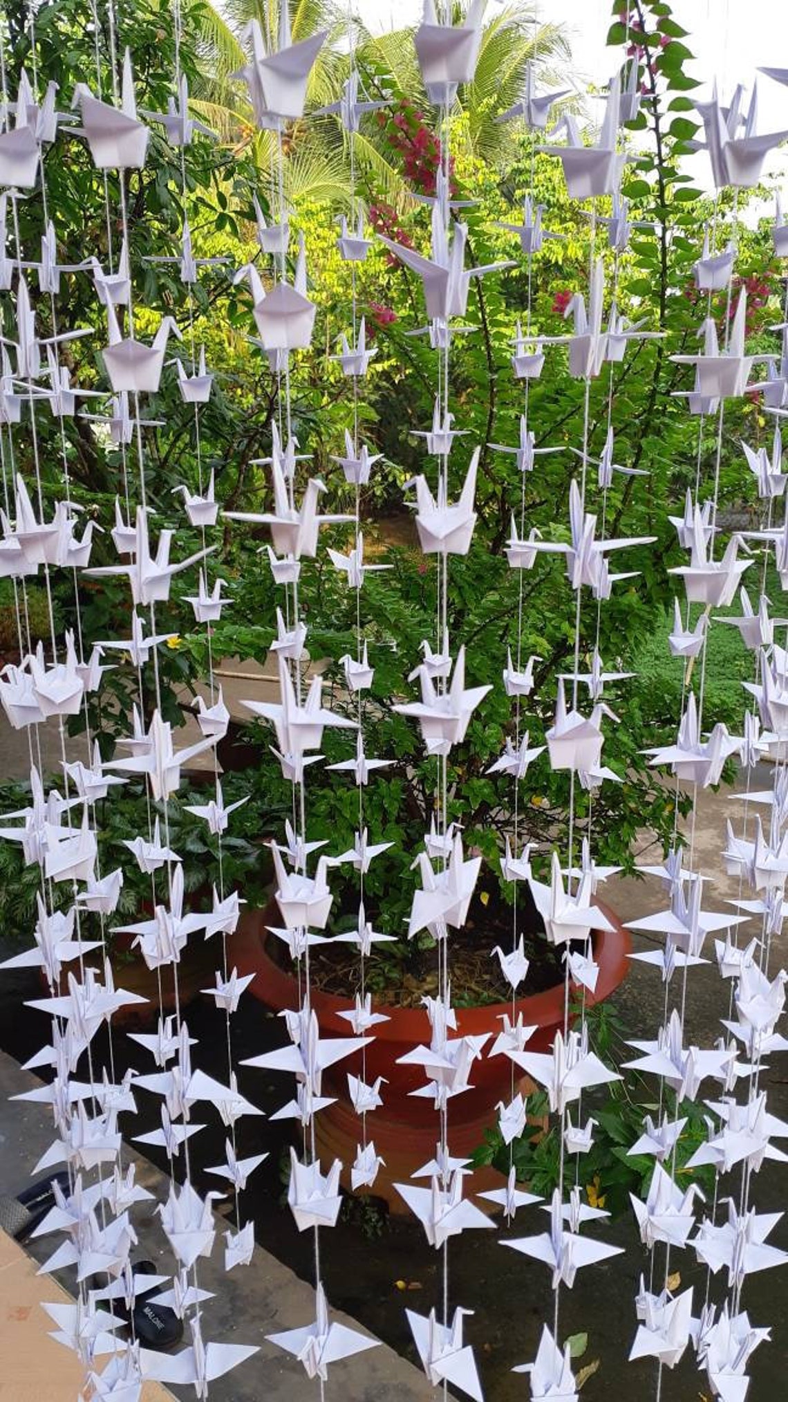500 Paper Cranes Garland in White Color, 20 Strands of 25, 4" X 4 ...