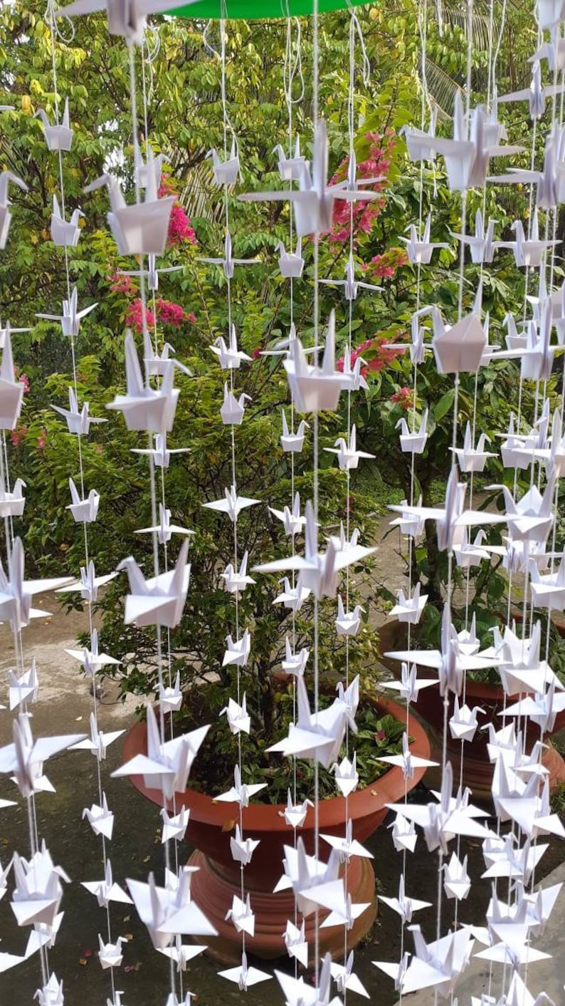 1,000 Paper Cranes Garland, White Color, Printing Paper, Hanging ...