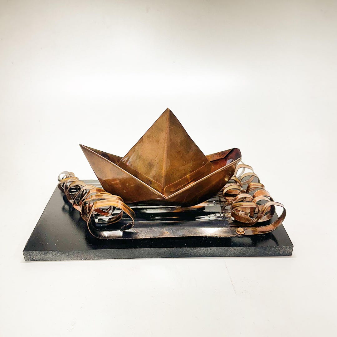 Copper Origami Boat Tabletop Sculpture - Etsy