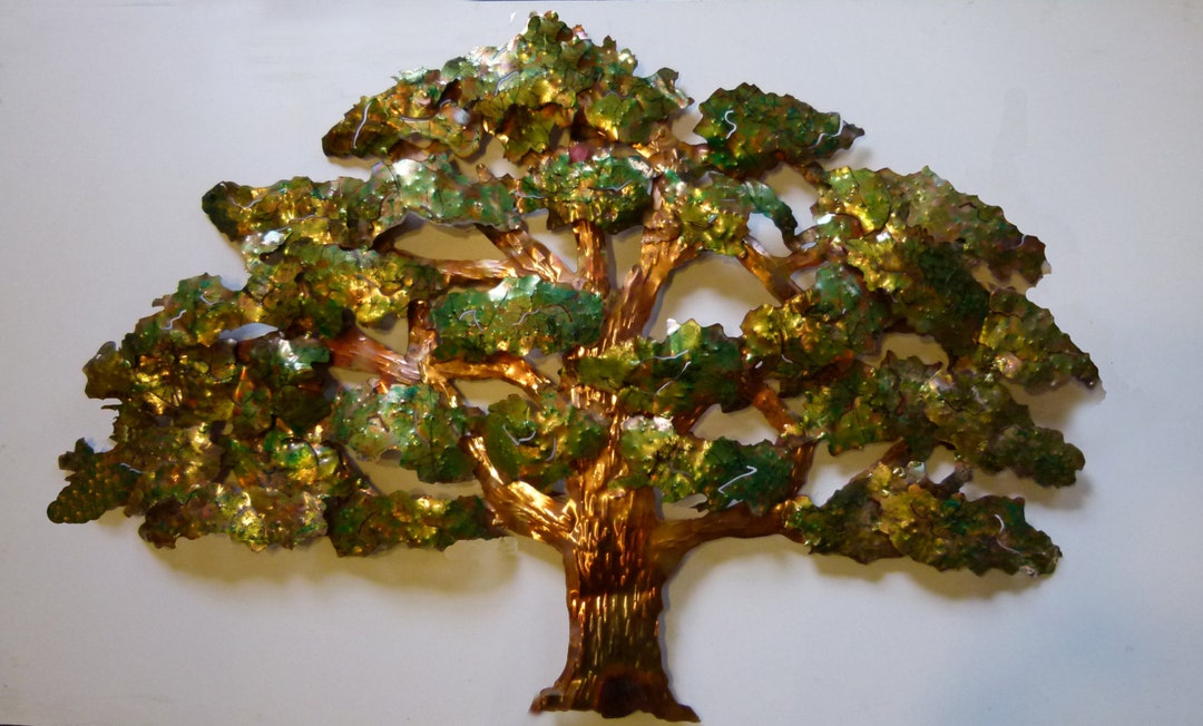 Hand-hammered and Sculpted Copper Tree. Colors Are From Heat, Chemical ...