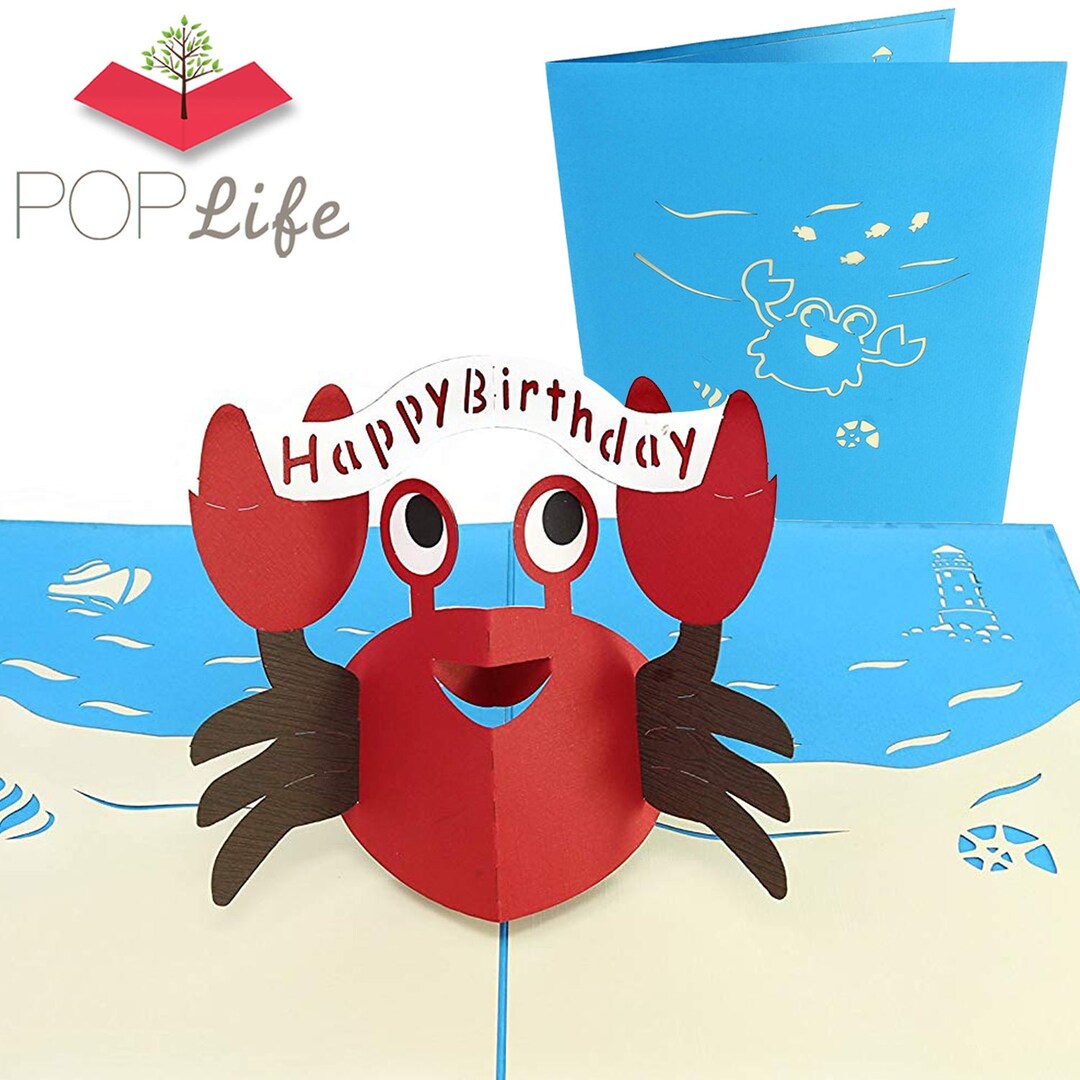 Happy Red Crab Pop up Card - Etsy
