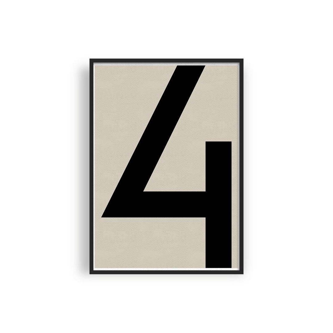 NUMBER 4 Printable Sign, Modern Typography Art Print, Minimalist Poster ...