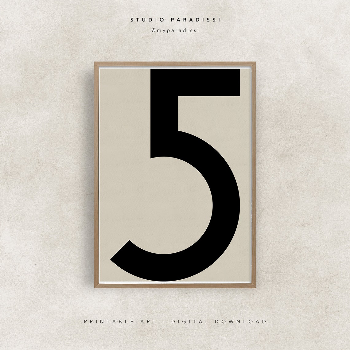 NUMBER 5 Printable Sign Modern Typography Art Print - Etsy