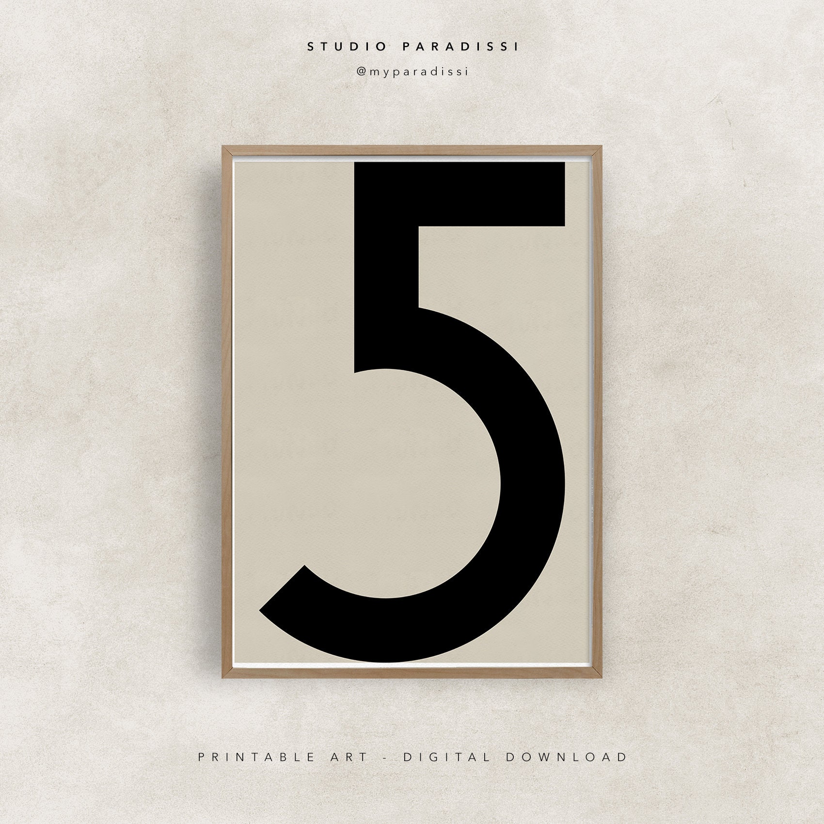 Number 5 Print: Beige and Black Scandinavian Typography (digital ...