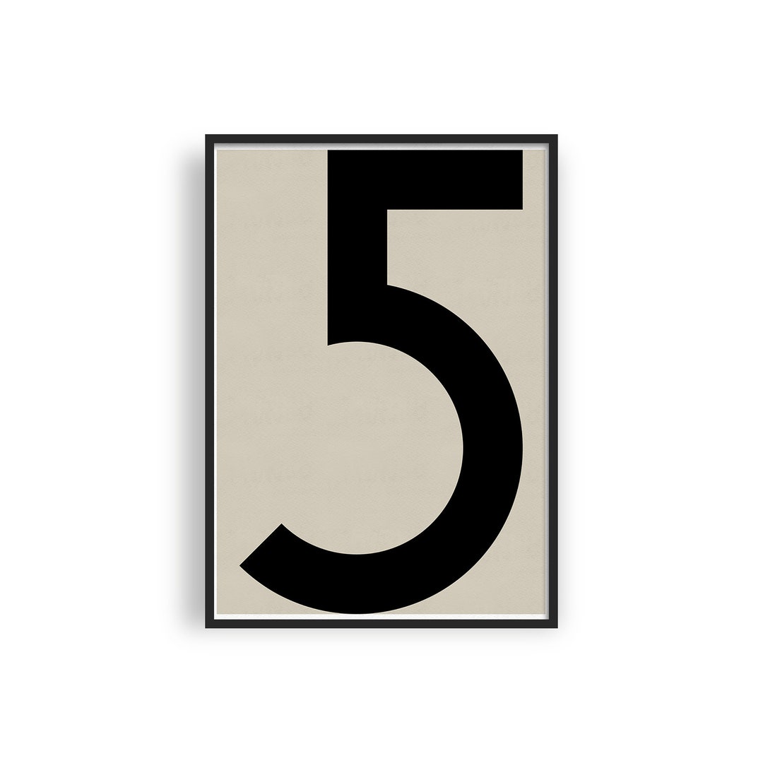 Number 5 Print: Beige and Black Scandinavian Typography (digital ...