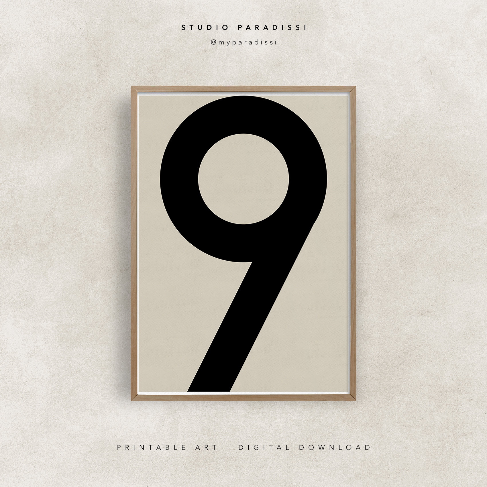 NUMBER 9 Printable Sign Modern Typography Art Print | Etsy