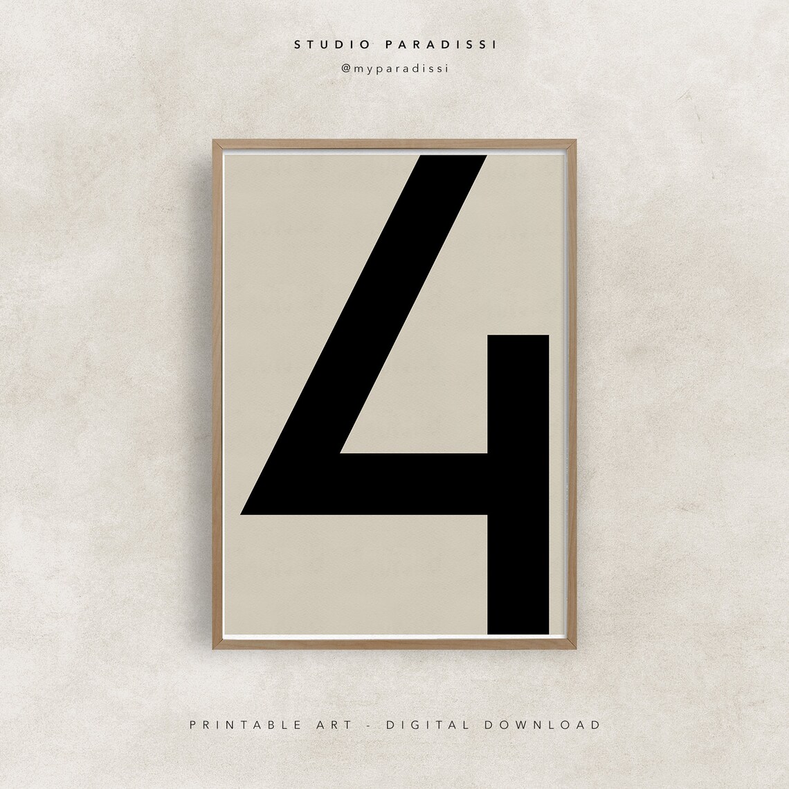 Number 4 Typography Print: Beige & Black Scandinavian Art (digital ...