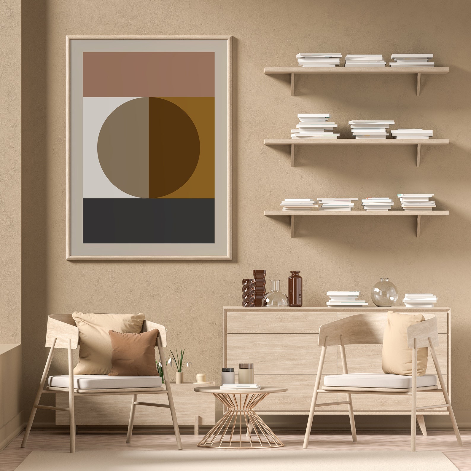 Modern Color Block Art Print Geometric Brown Beige Ochre Grey - Etsy