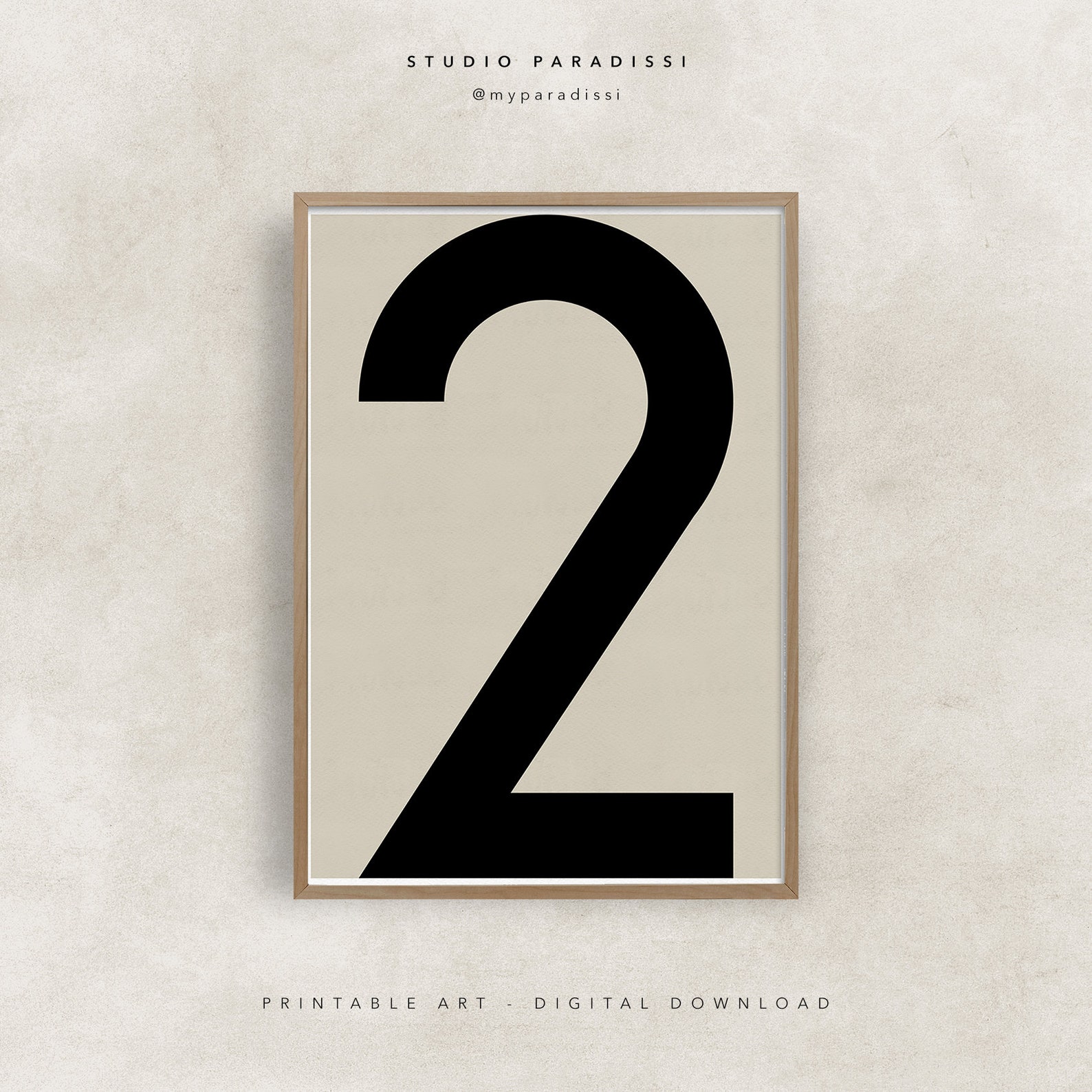 NUMBER 2 Printable Sign Modern Typography Art Print - Etsy