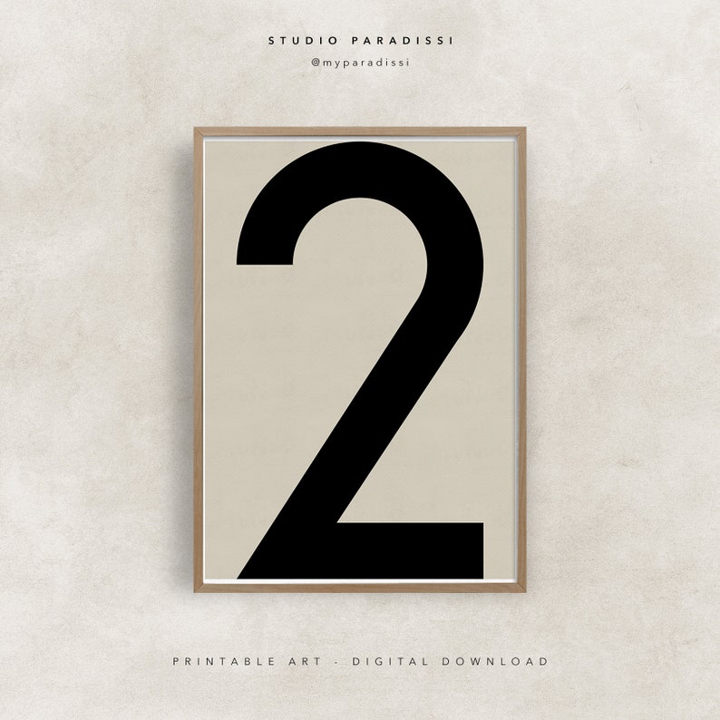 NUMBER 2 Printable Sign Modern Typography Art Print | Etsy