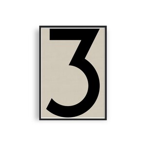 NUMBER 3 Printable Sign, Modern Typography Art Print, Minimalist Poster ...