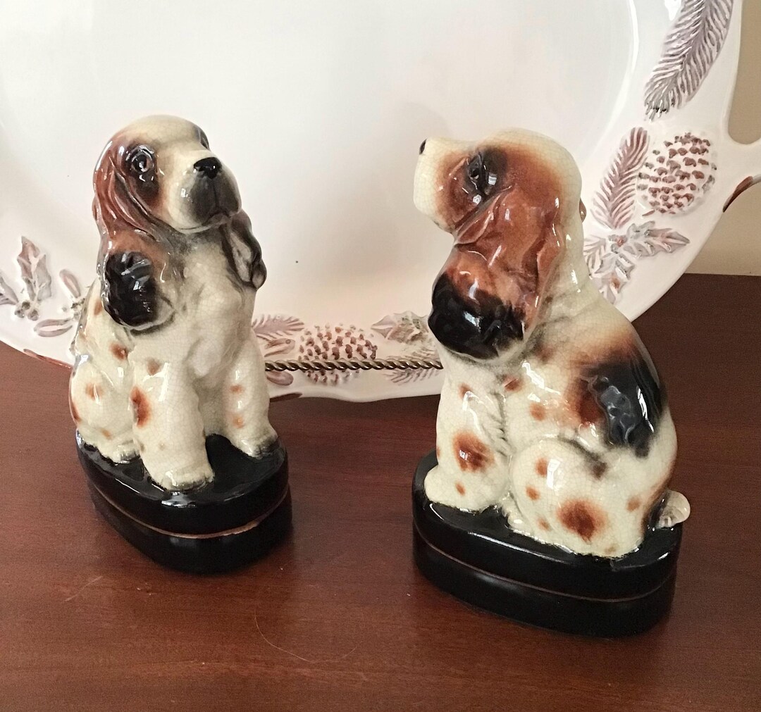Vintage Takahashi Spaniels Pair Bookends/high Quality Crackle Finish ...