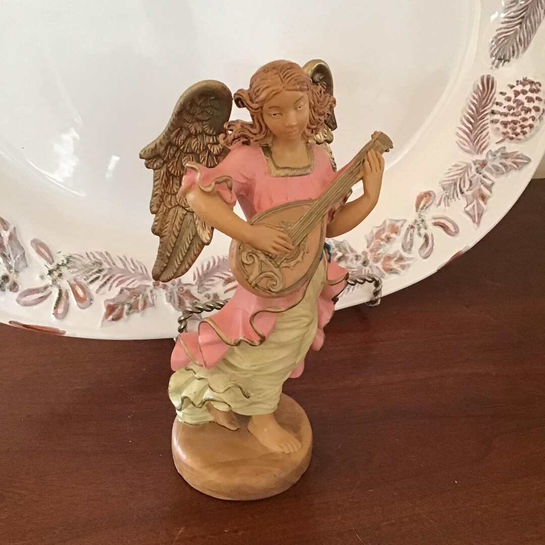 7.5” Nativity Angel With Mandolin Figure/depose Made in Italy Sticker ...