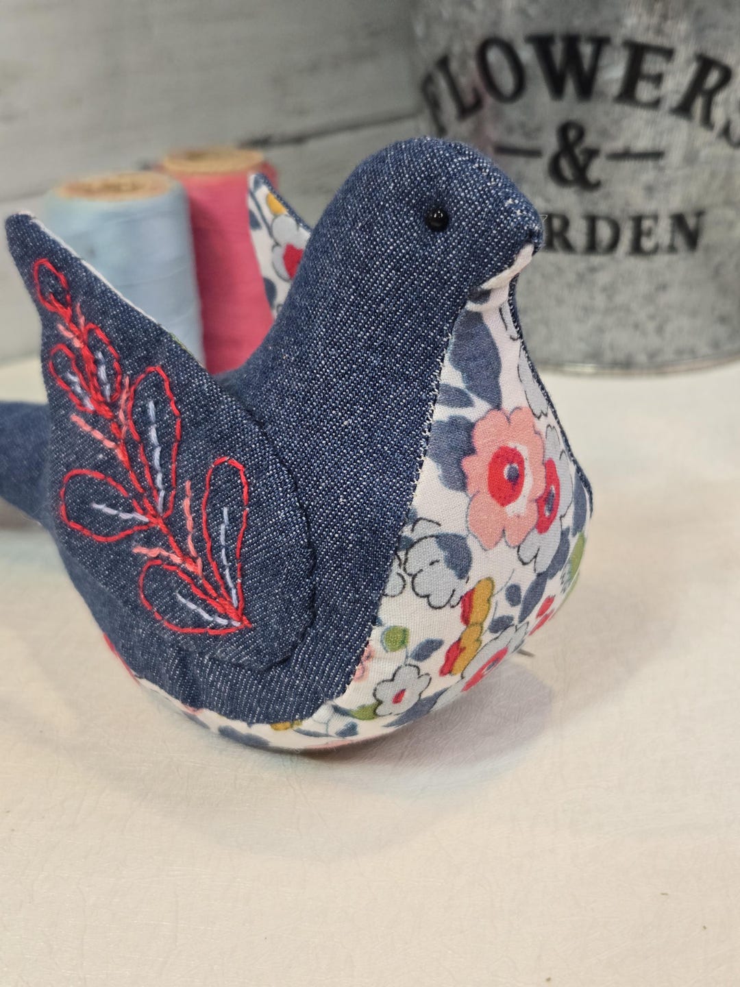 Handmade Denim Bird Pincushion – Crushed Walnut Shell Filled Pin ...