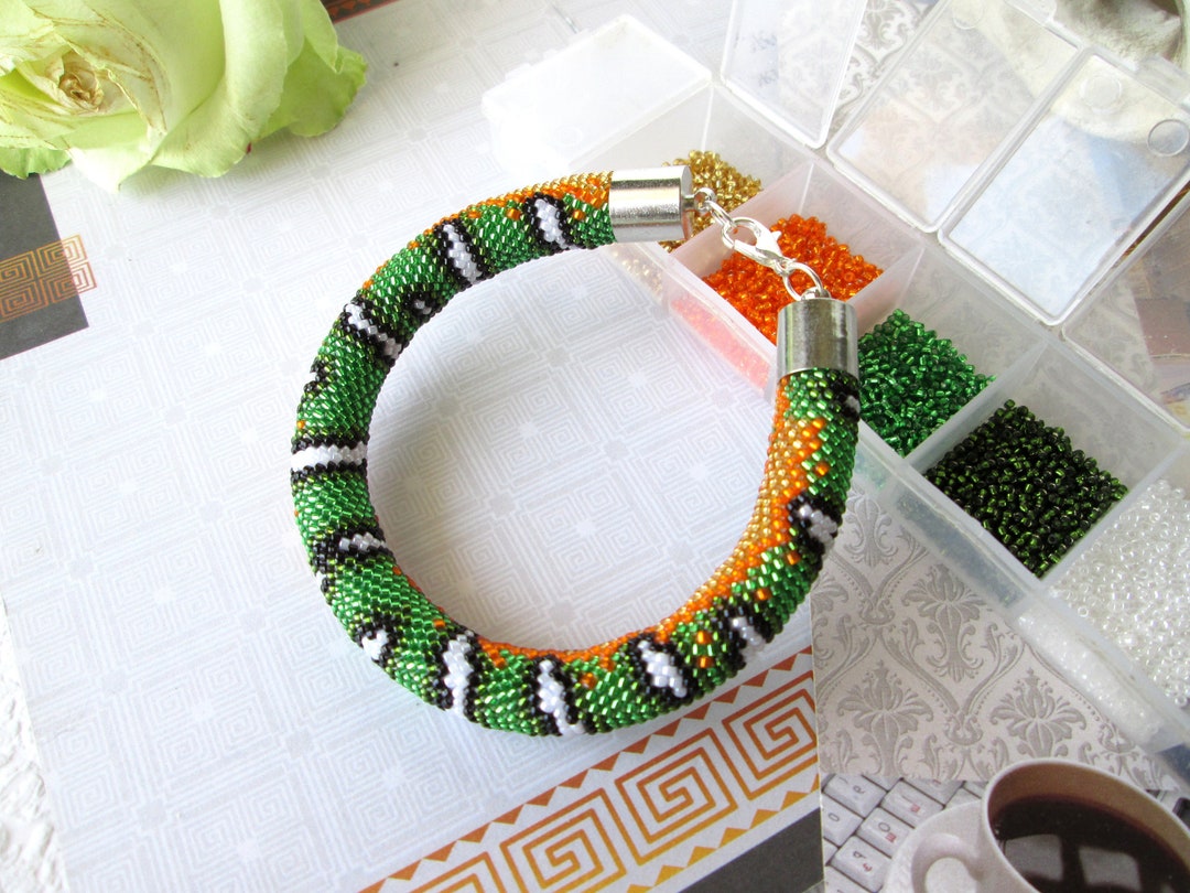 Bead Crochet Bracelet Snake Bracelet Python Beaded Bracelet Green Snake ...