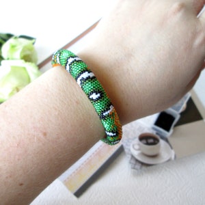 Bead Crochet Bracelet Snake Bracelet Python Beaded Bracelet Green Snake ...