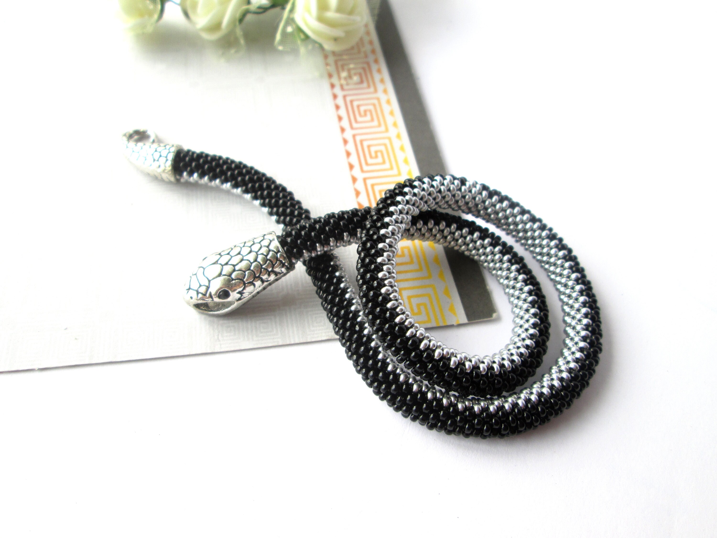 Silver snake necklace bracelet Snake jewelry Statement rope | Etsy