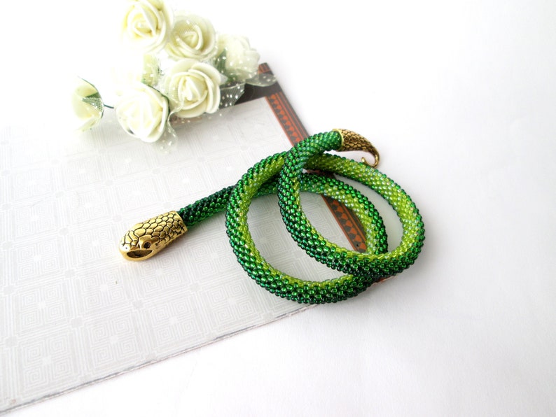 Snake Necklace Bracelet Green Slytherin Bracelet Bead Crochet - Etsy