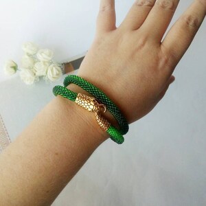 Snake Necklace Bracelet Green Slytherin Bracelet Bead Crochet - Etsy