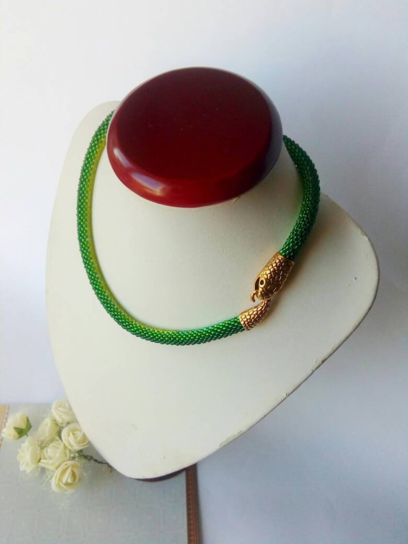 Snake Necklace Bracelet Green Slytherin Bracelet Bead Crochet - Etsy
