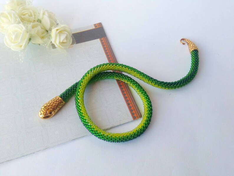 Snake Necklace Bracelet Green Slytherin Bracelet Bead Crochet - Etsy