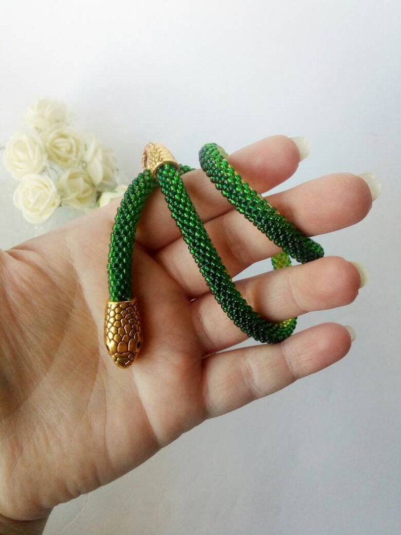 Snake Necklace Bracelet Green Slytherin Bracelet Bead Crochet - Etsy