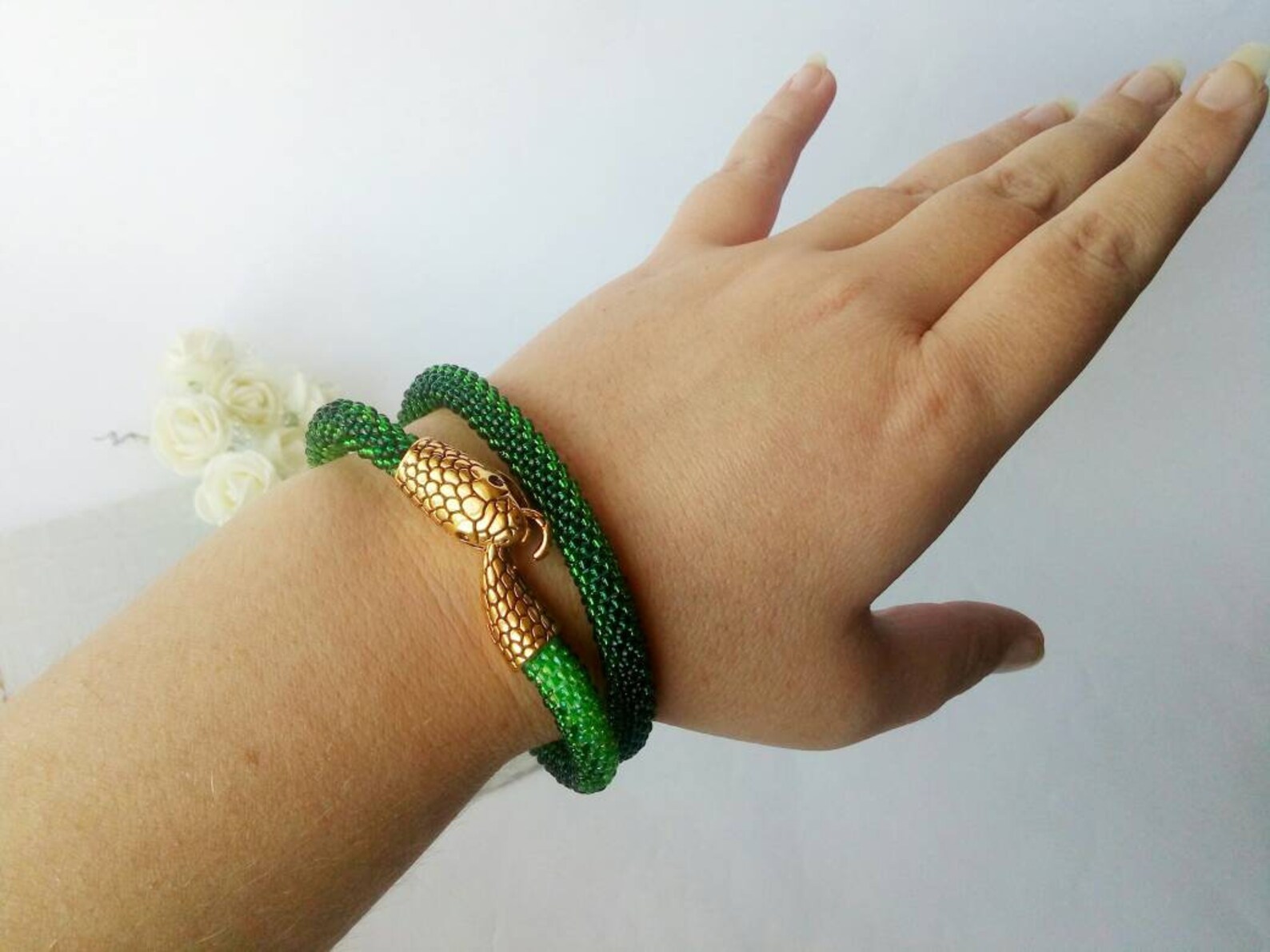 Snake Necklace Bracelet Green Slytherin Bracelet Bead Crochet - Etsy