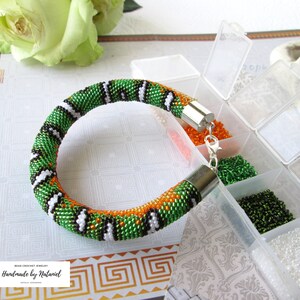 Bead Crochet Bracelet Snake Bracelet Python Beaded Bracelet Green Snake ...