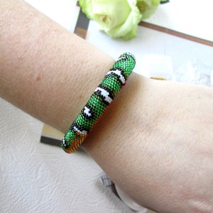 Bead Crochet Bracelet Snake Bracelet Python Beaded Bracelet Green Snake ...
