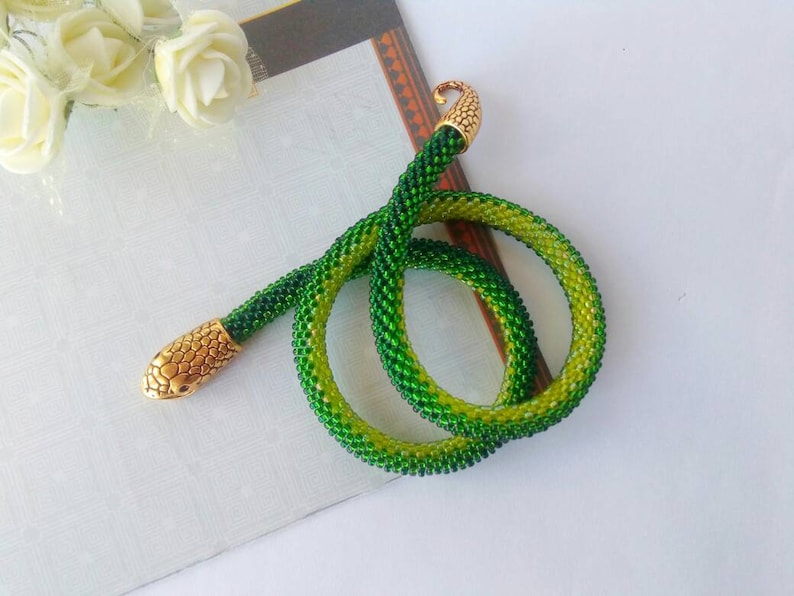 Snake Necklace Bracelet Green Slytherin Bracelet Bead Crochet - Etsy
