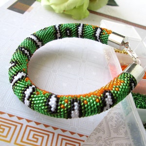 Bead Crochet Bracelet Snake Bracelet Python Beaded Bracelet Green Snake ...