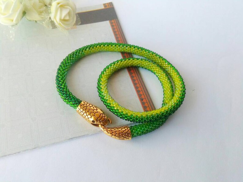 Snake Necklace Bracelet Green Slytherin Bracelet Bead Crochet - Etsy