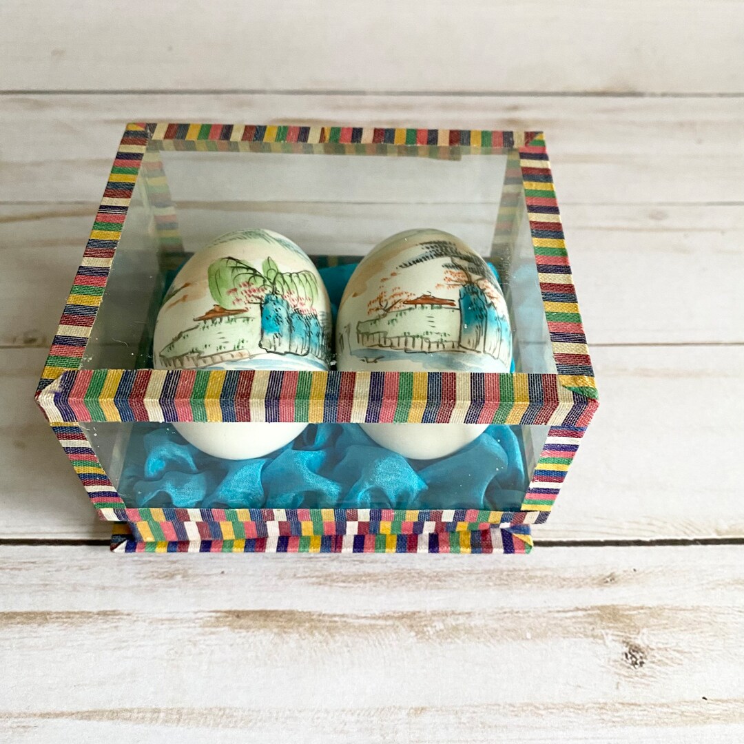 Vintage Hand-painted Egg Shells in Glass Display Case - Etsy