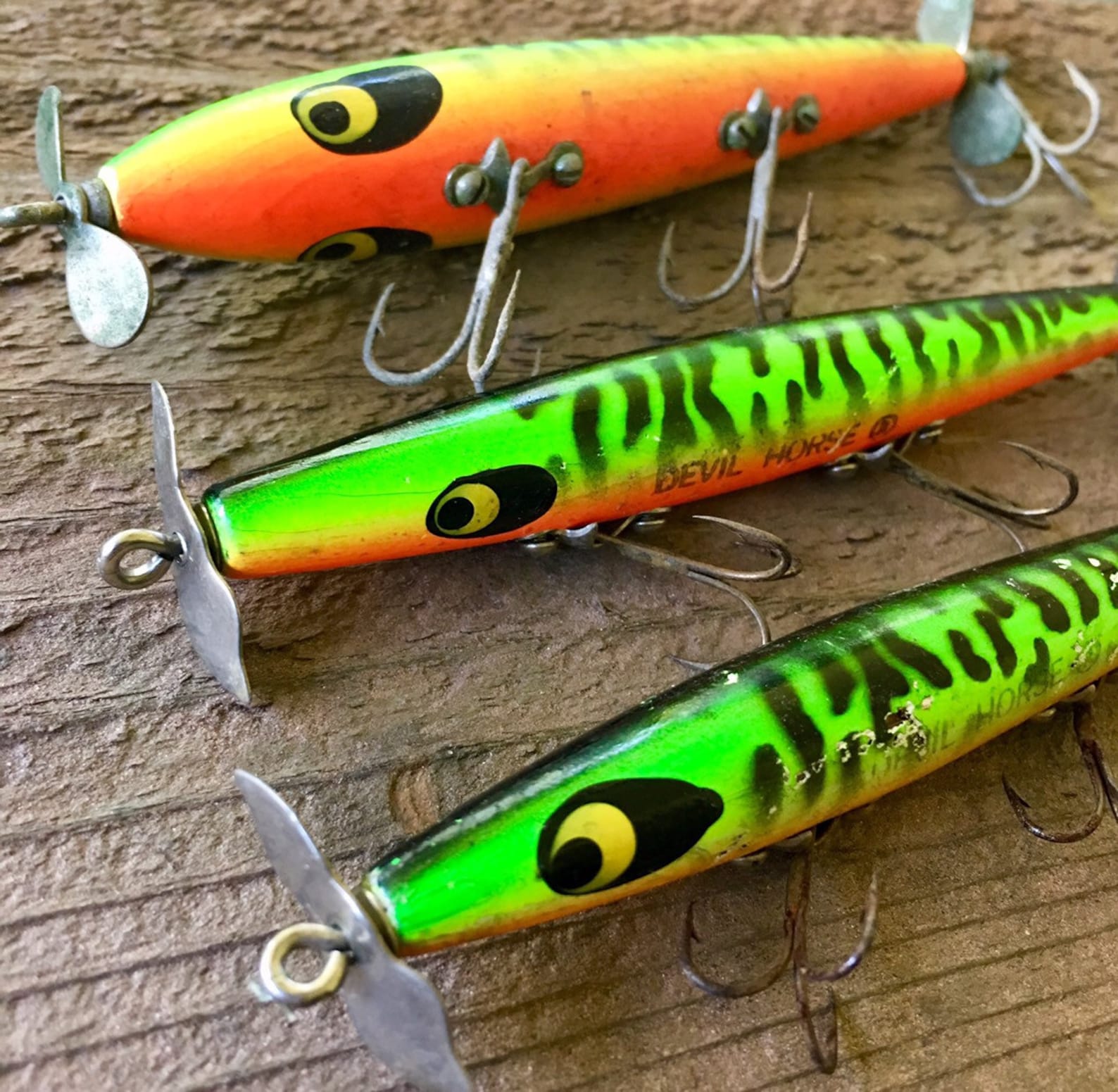 Vintage Smithwick Devils Horse Green Wood Fishing Lure Set of Three 3 ...