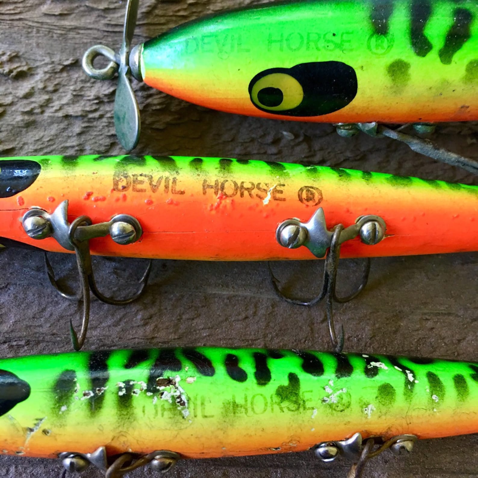 Vintage Smithwick Devils Horse Green Wood Fishing Lure Set of Three 3 ...