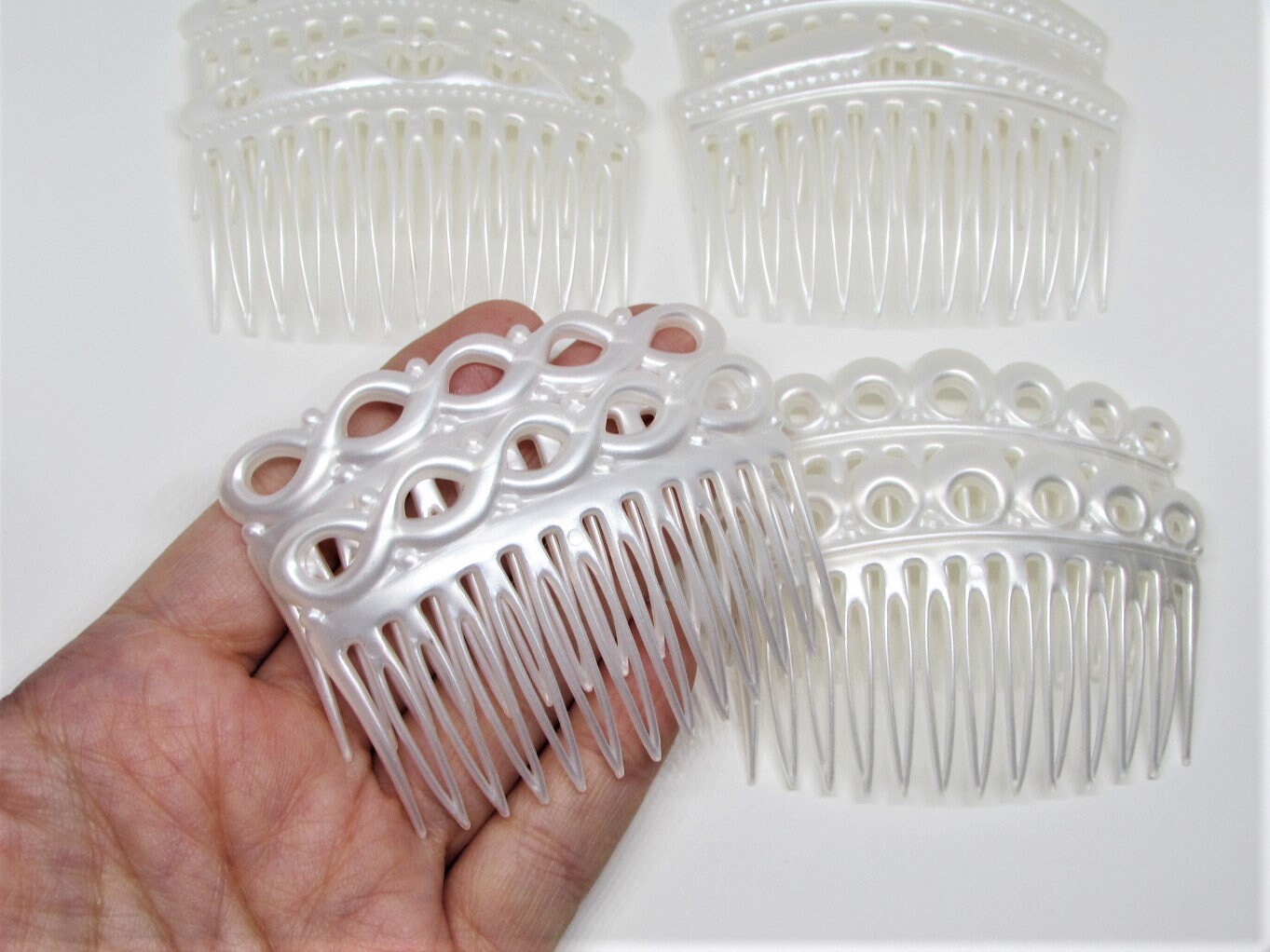Vintage W. GERMANY White Pearlescent Hair Comb set of 2, Faux Mother of ...