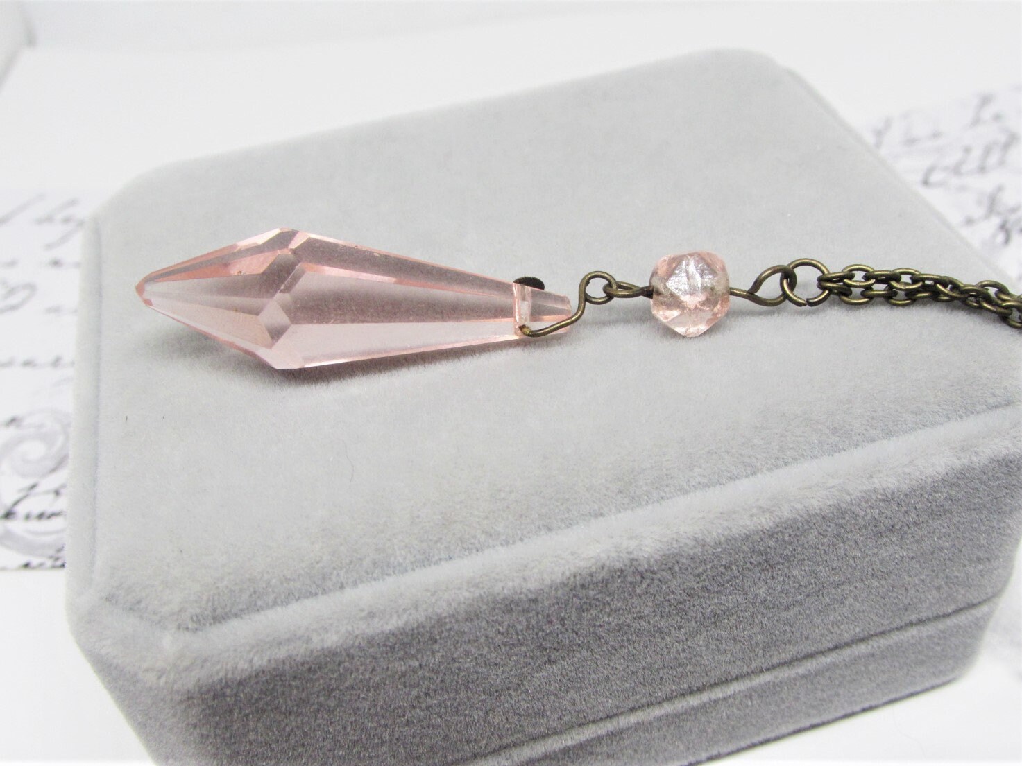 Antique 1930's Art Deco Pink Chandelier Crystal Pendant Necklace 31 ...